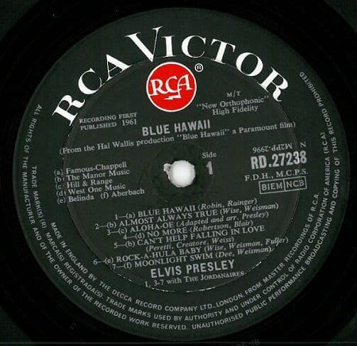 ELVIS PRESLEY Blue Hawaii Vinyl Record LP RCA Victor 1965